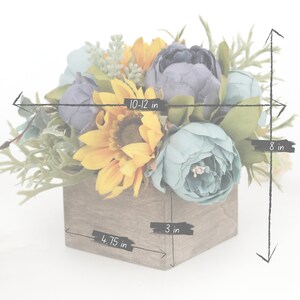 Summer Rustic Flower Arrangement: Artificial Sunflower Peony Blue Table ...