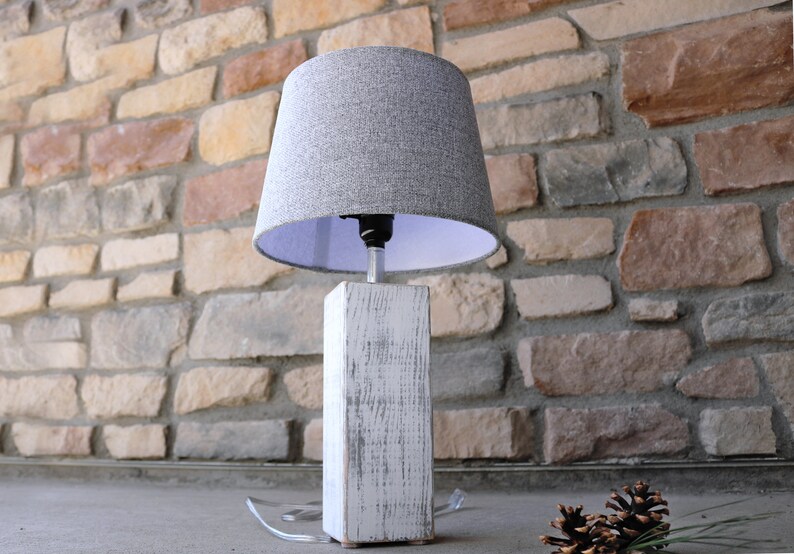 Farmhouse Small Wood Table Lamp | Reclaimed Wood Handcrafted Side Table ...