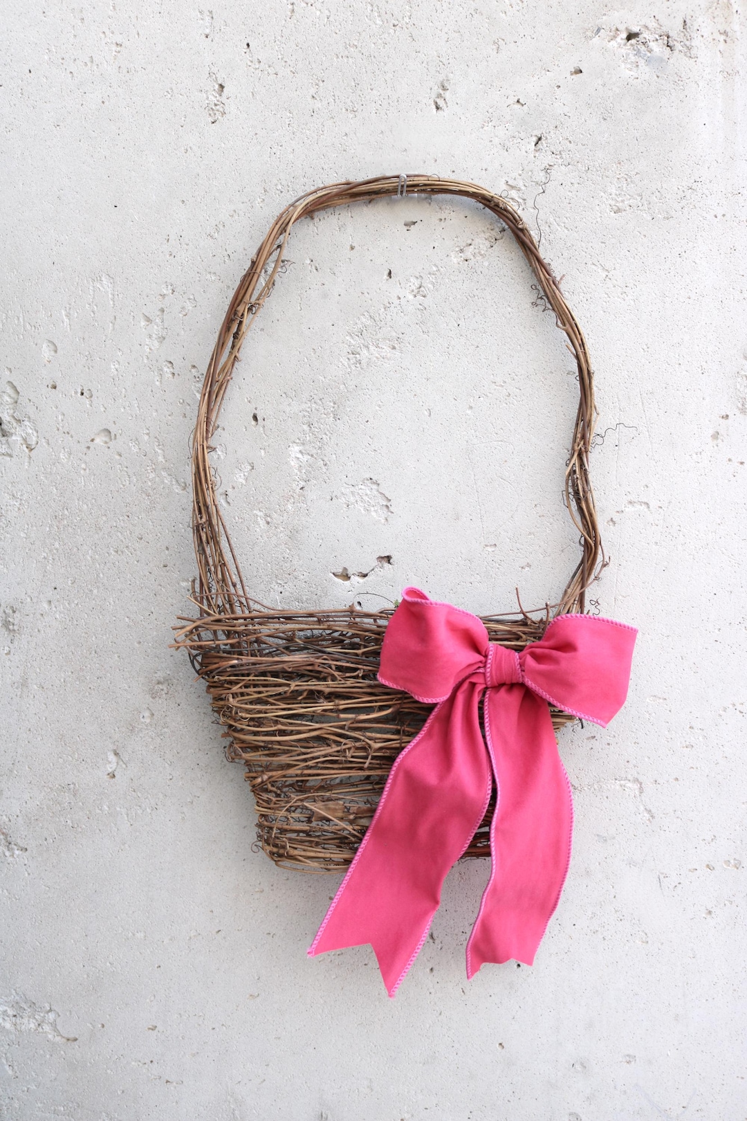 Grapevine Wall Basket With Pink Fuchsia Bow: Rustic Wall Hanging ...