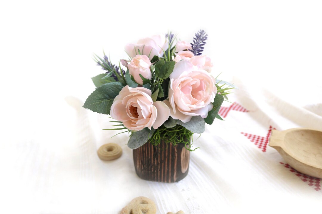 Rustic Flower Arrangement | Artificial Blush Pink Roses Lavender in ...