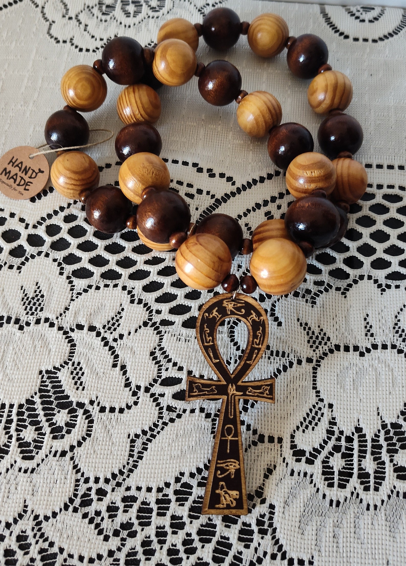 Mixed Wood Bead Ankh Necklace - Etsy