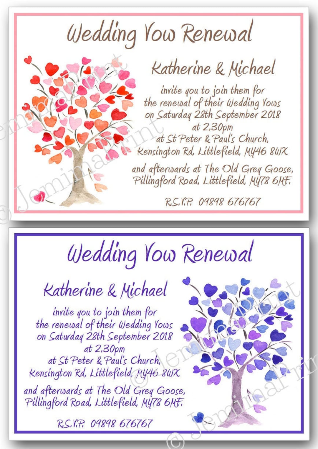 20+ Printed Personalised Wedding Vow Renewal Invitations With Envelopes ...