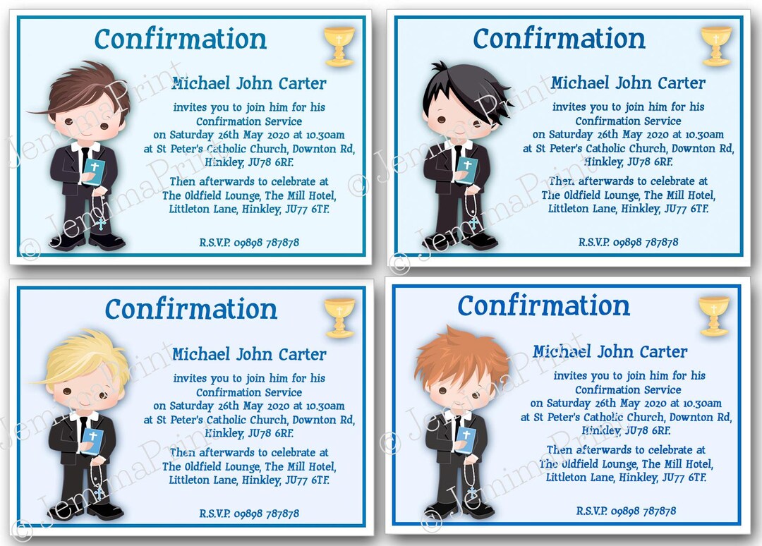 20 Printed Personalised Boy Confirmation Invitations With Envelopes - Etsy