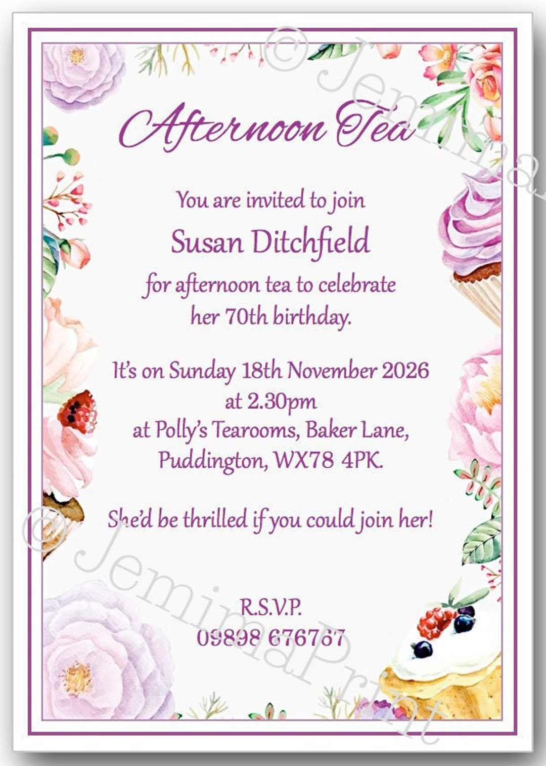 20+ Printed Personalised Afternoon Tea Birthday Party Invitations 30th ...
