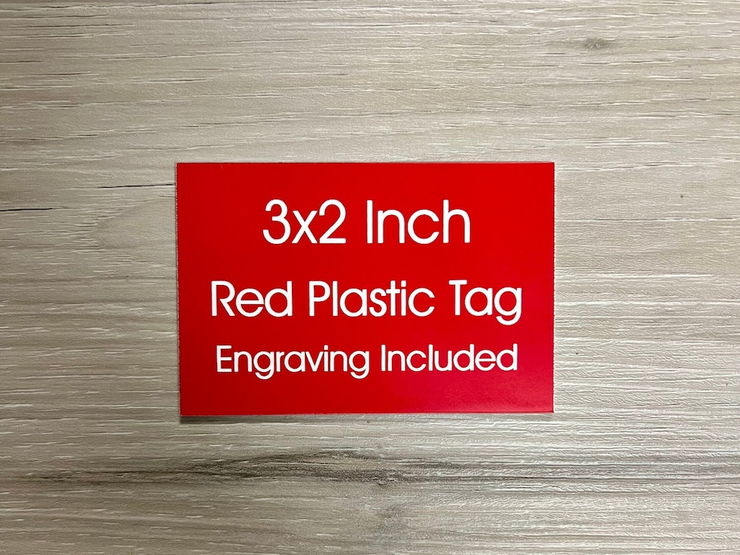 3"x2" Red Plastic Tag W/ White Text - Custom Personalized Plate ...