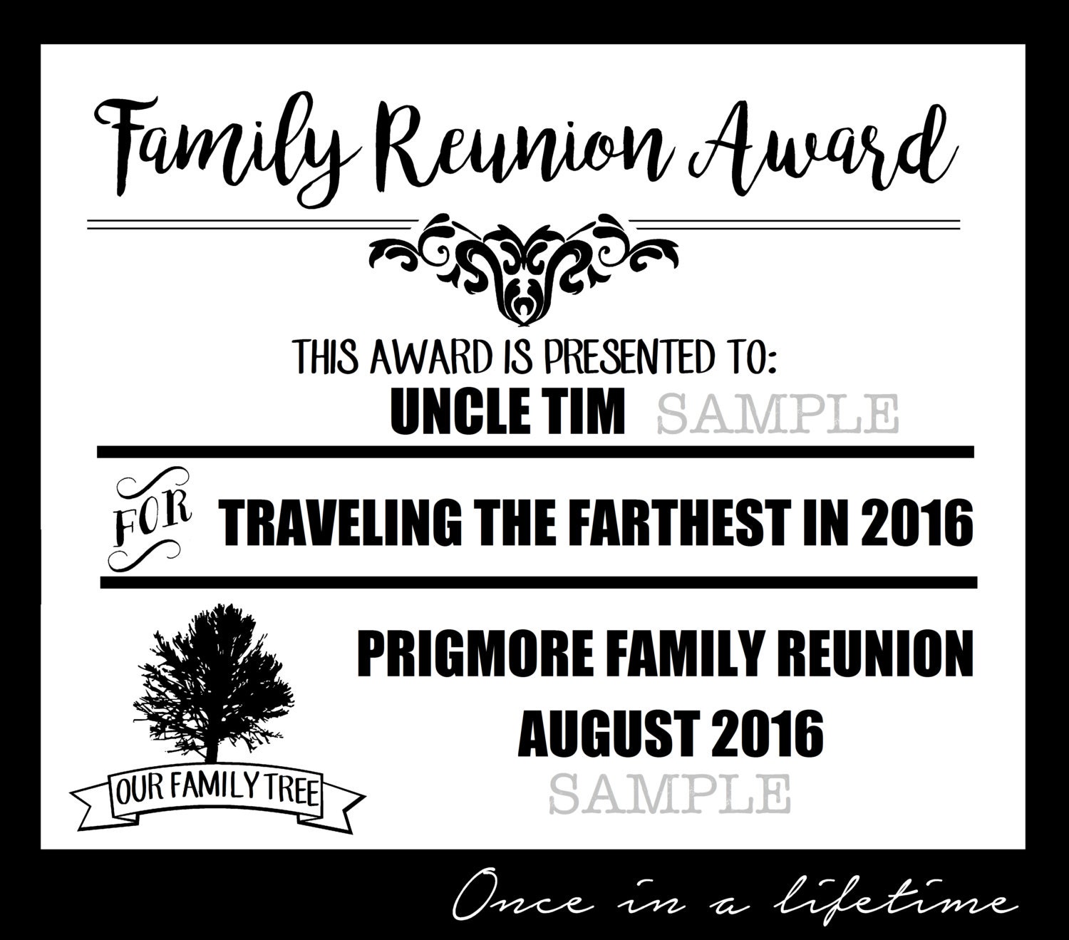Digital Family Reunion Award Pdf Files EDITABLE Instant Download ...