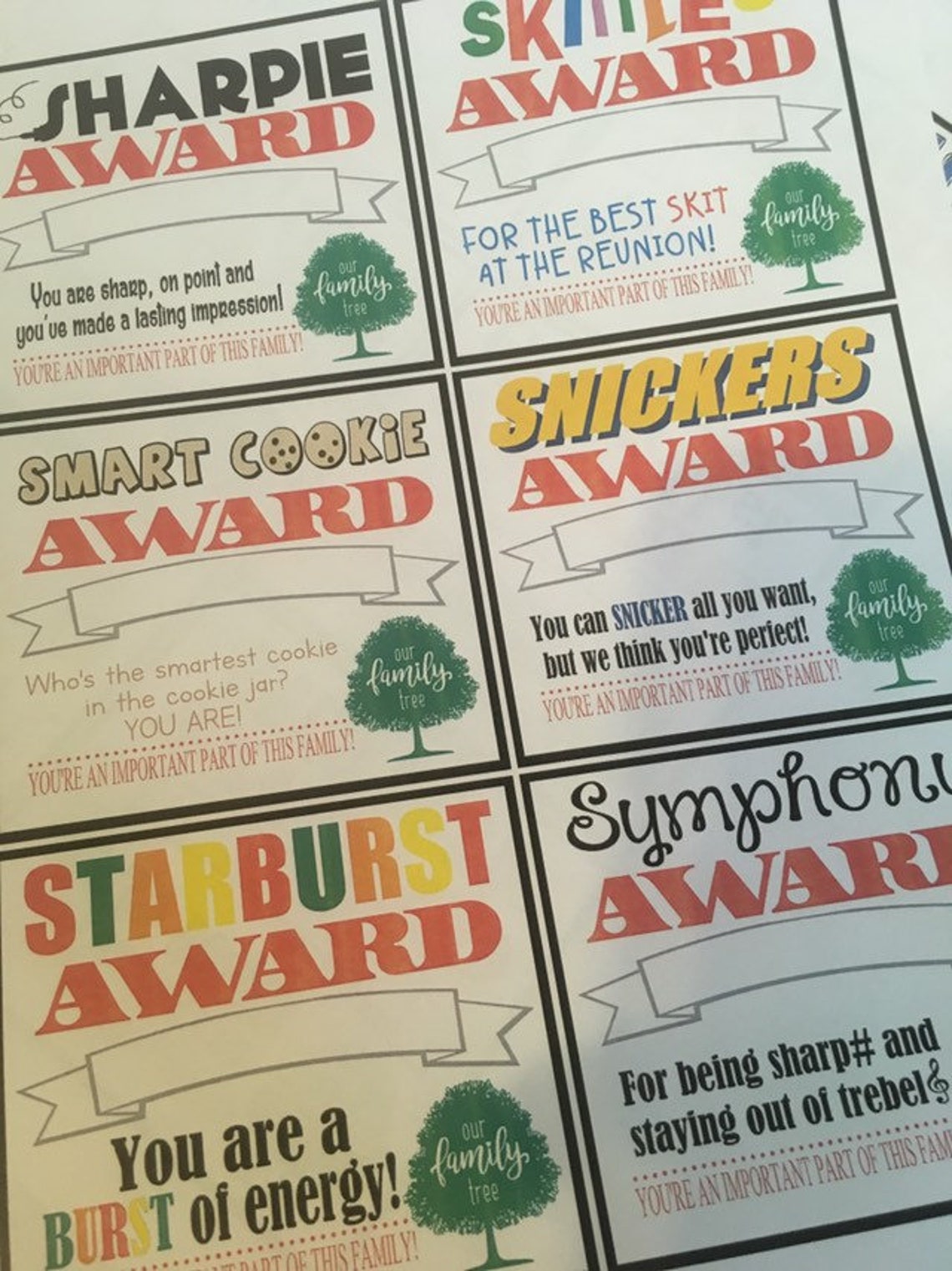 DIGITAL Family Reunion Awards Set of 52 Certificates Gift Instant ...