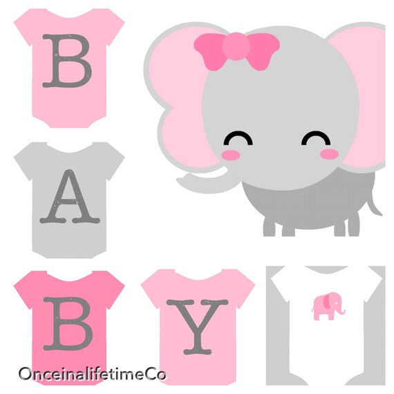 DIGITAL Baby rosa elefante mono Banner instantáneo Descargar | Etsy