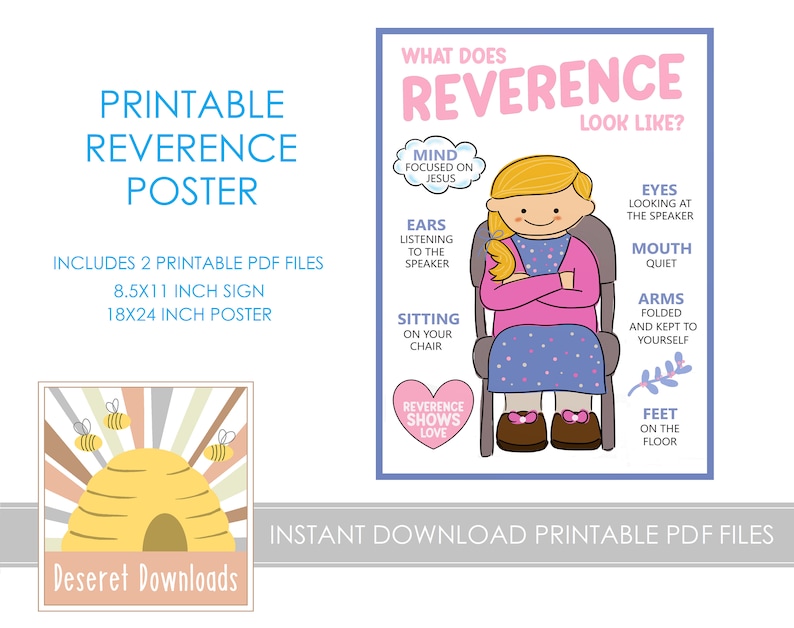 Printable Reverence Chart Helper Resource Sunday School Quiet Calm ...
