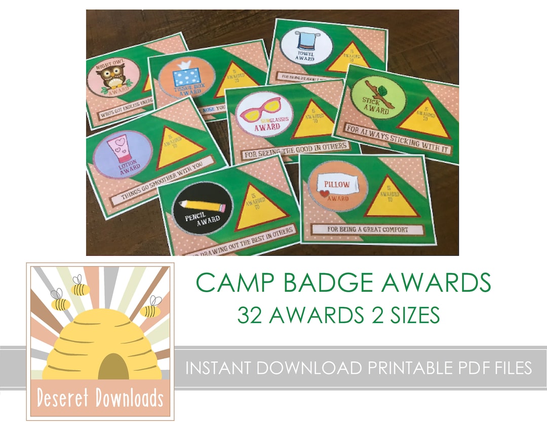 Printable DIGITAL Set of 32 Camp Awards 2 Sizes Cute Pun Badge Instant ...