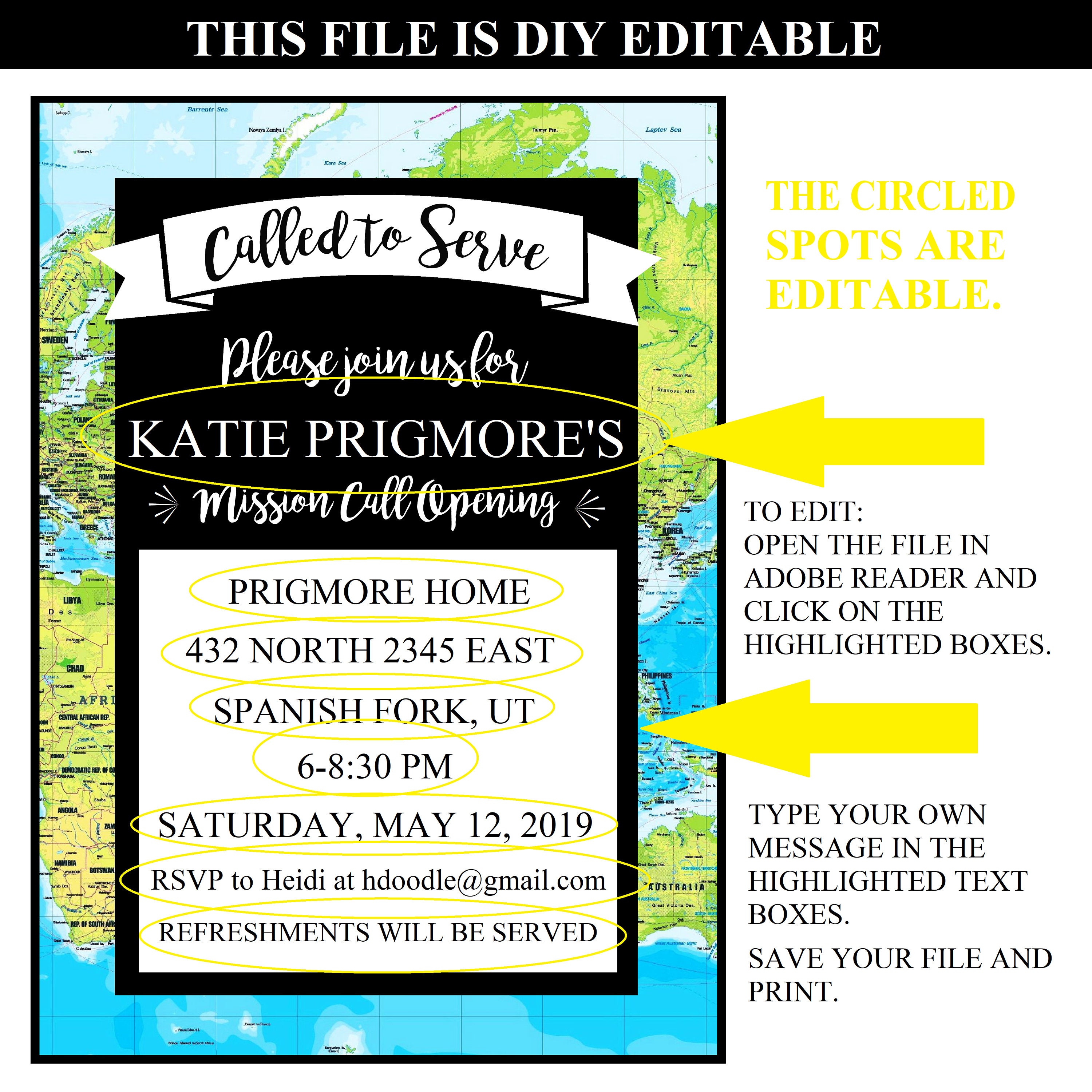 DIGITAL Missionary Call Party EDITABLE Invitation Instant Download Pdf ...