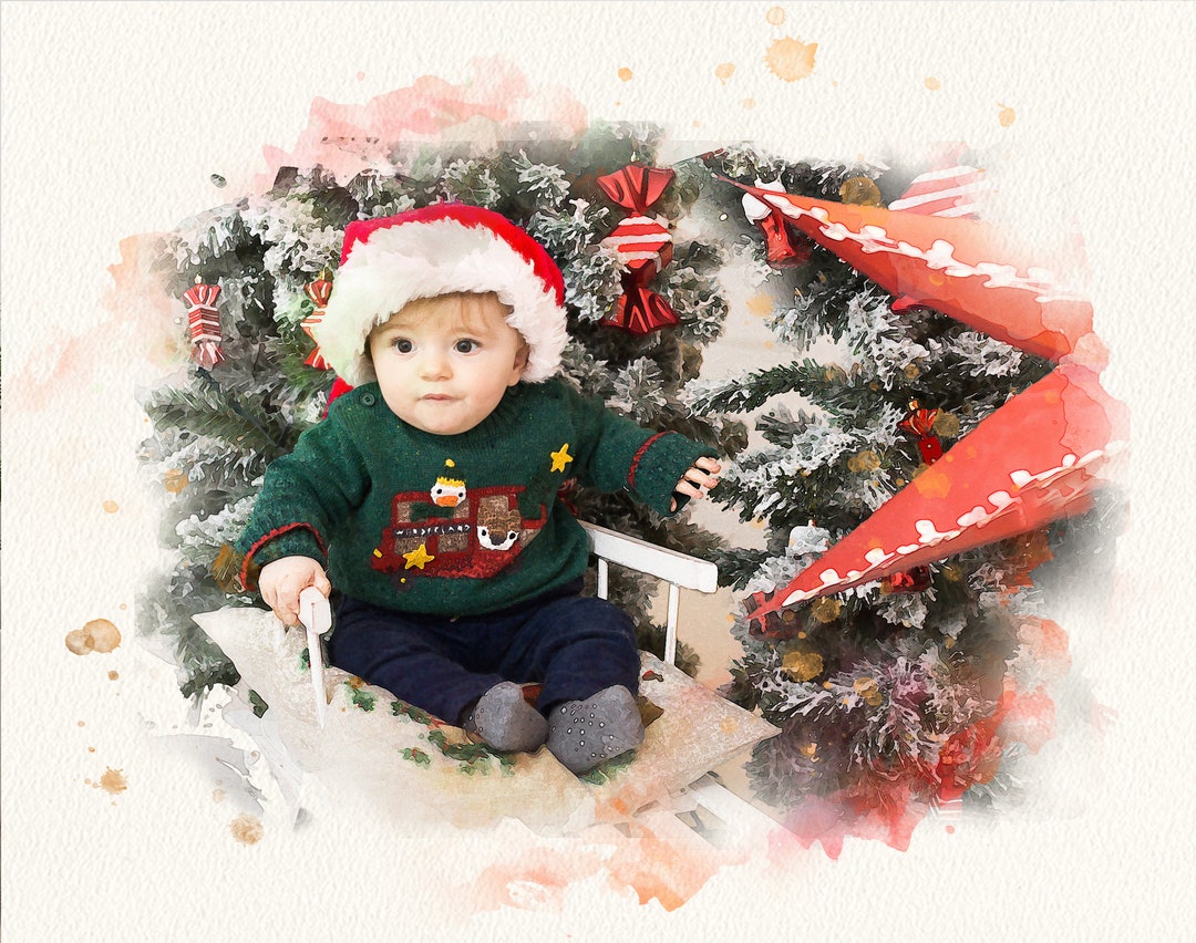 Watercolor Christmas Portrait From Photo, Print Portrait for Family ...