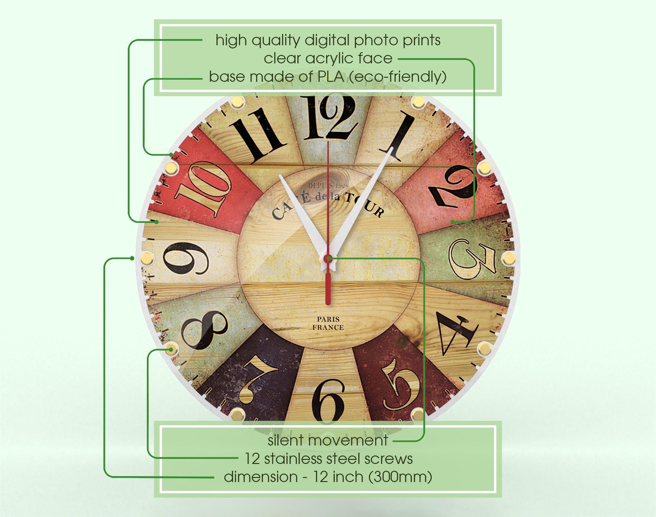 Retro Wall Clock Farmhouse Decor, Colorful Wall Clock, Unique Gift ...