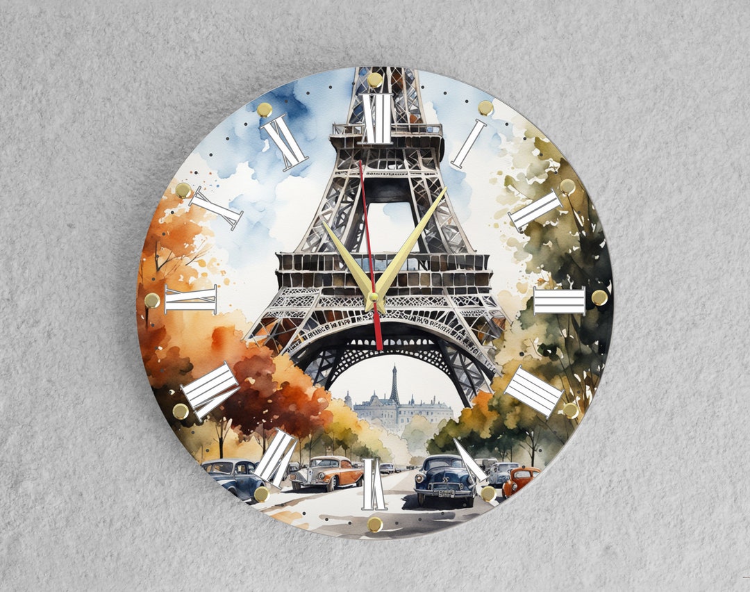Eiffel Tower Wall Clock: Paris Watercolor Art, Silent Acrylic Clock - Etsy