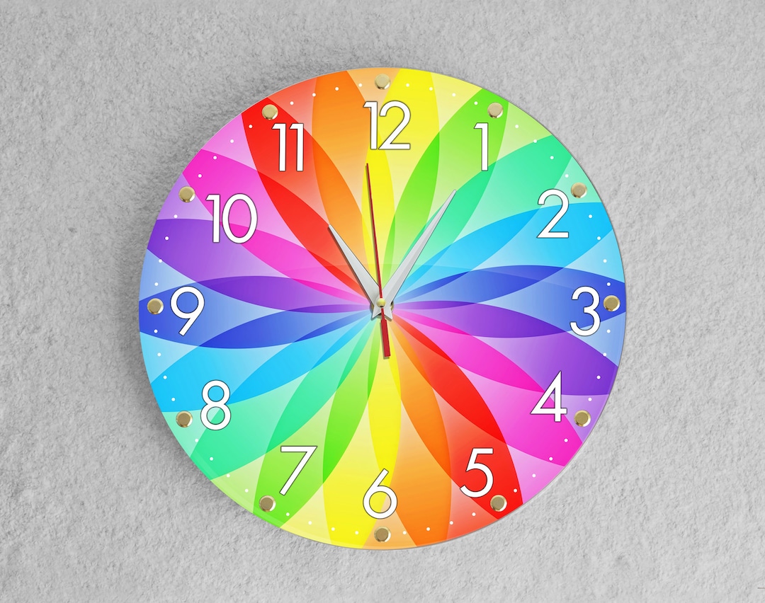 Wall Clock Non Ticking 12 Inch Colorful, Numbers Bright Color Dial Face ...