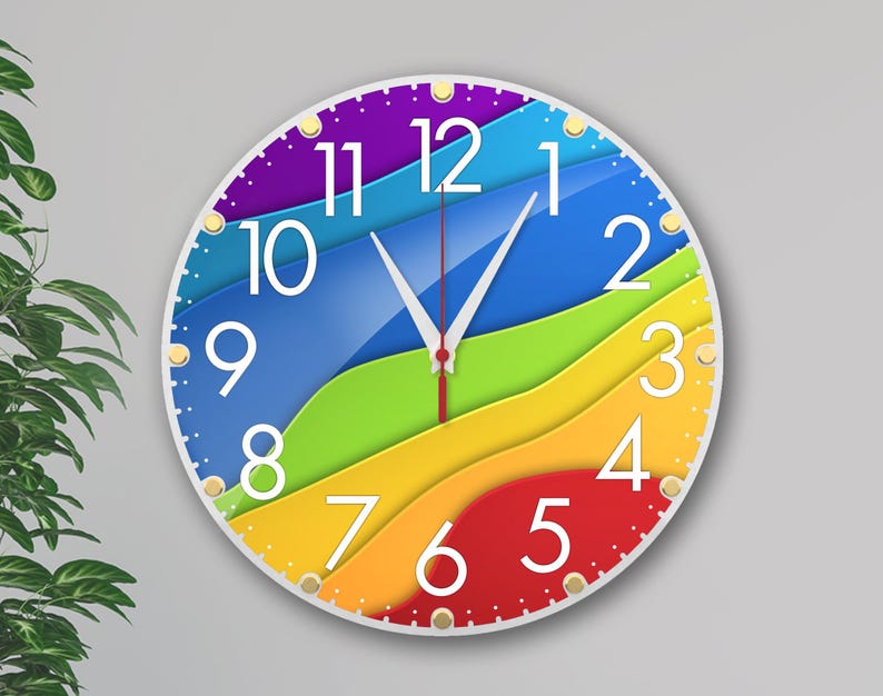 Colorful Wall Clock, Colored Waves, Clock With Numbers, Unique Gift ...
