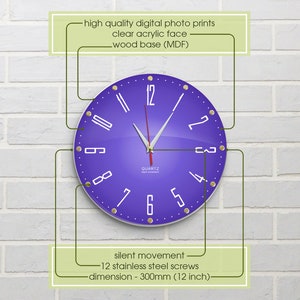 Violet Color 12 Inch Non-ticking Wall Clock, Silent Wall Clock, Living ...