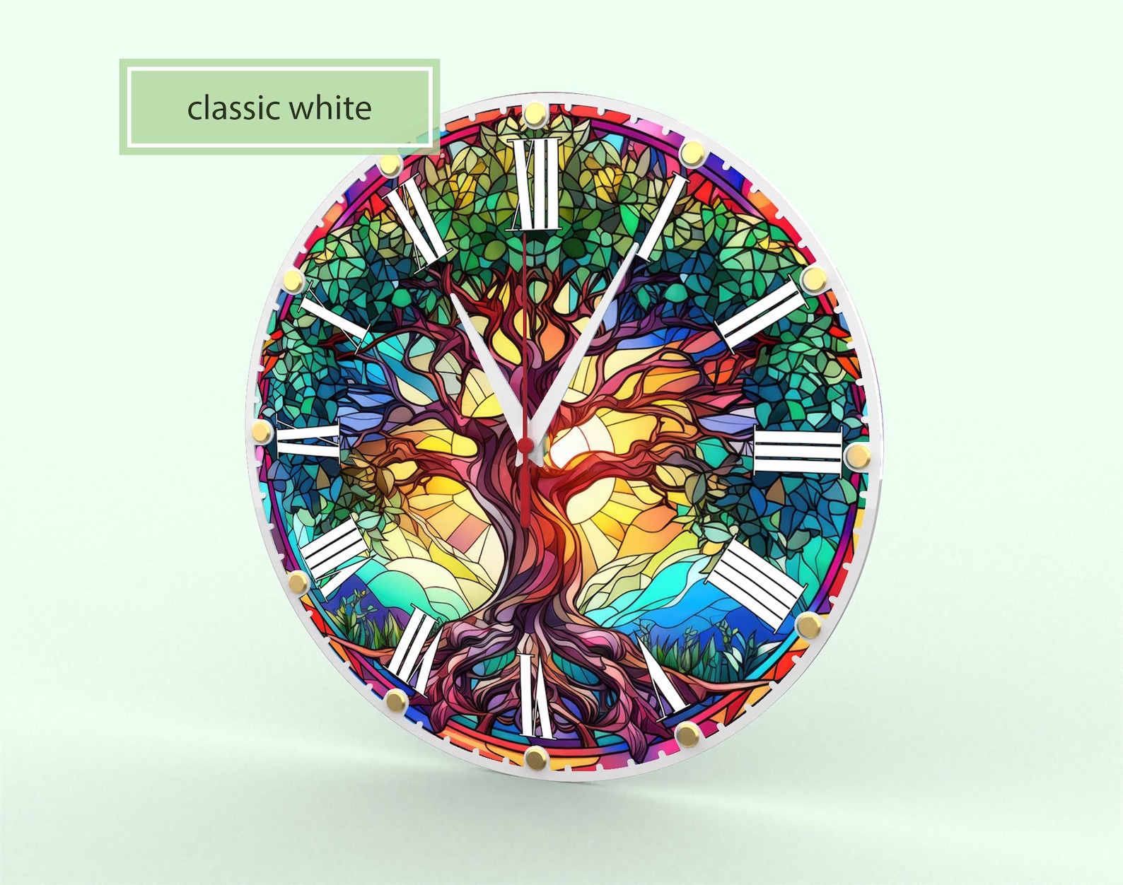Tree of Life Wall Clock for Living Room, Stained Glass Design Wall ...
