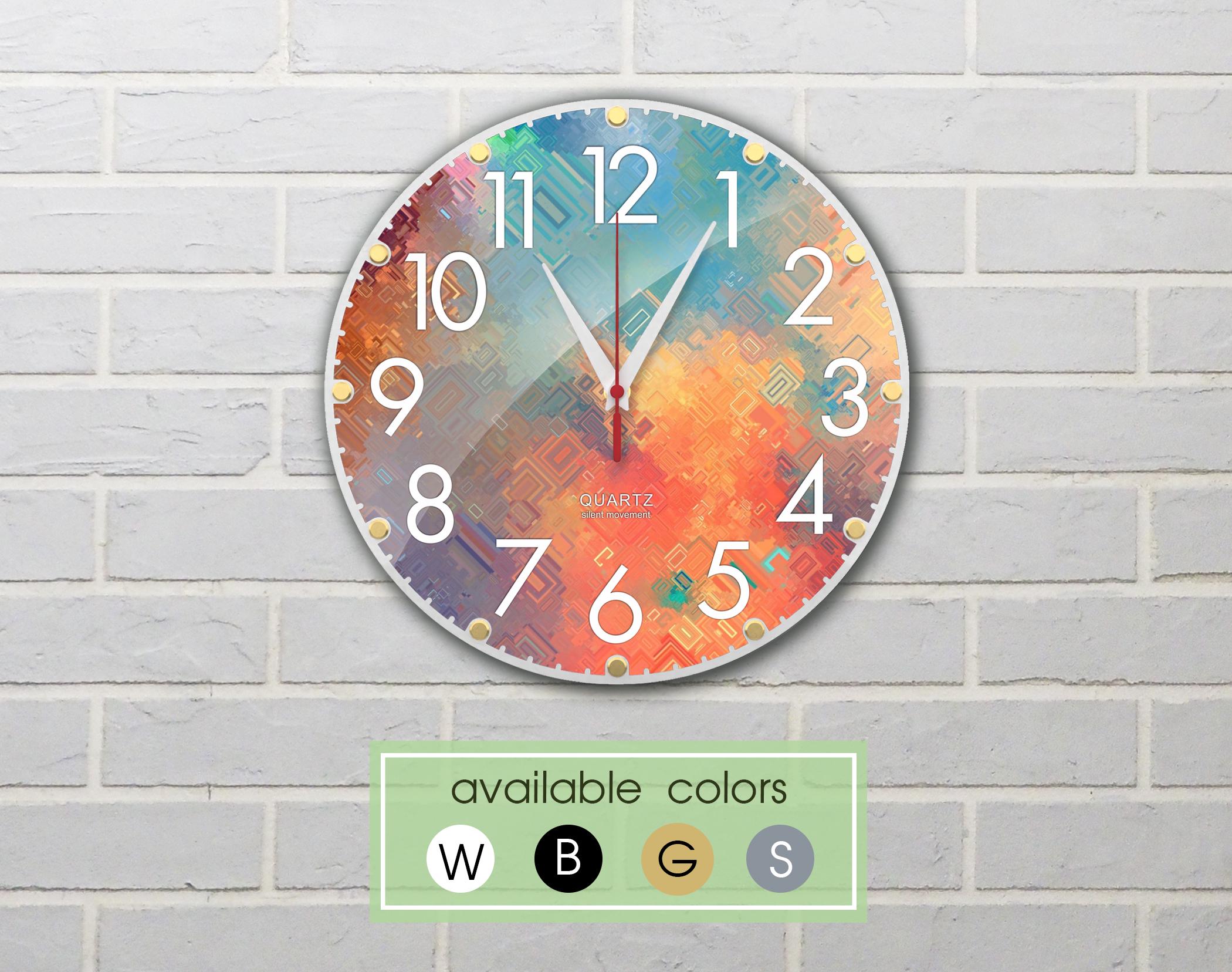 Wall Clock Non Ticking 12 Inch Colorful Numbers Bright Color Dial Face ...