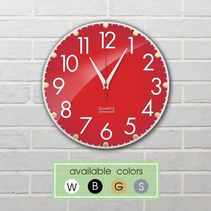 Red Colors Living Room Clock, 12 Inch Modern Wall Clock Silent Non ...