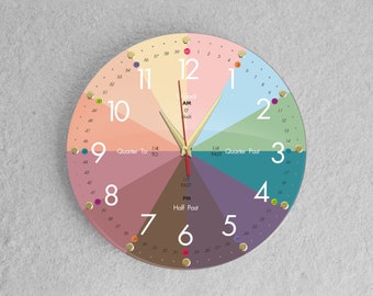 Simple Wall Clock Telling Time Clock, Pastel Colors Clock, Color Wheel ...