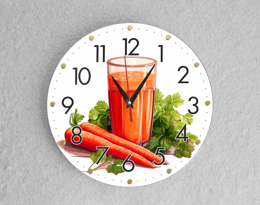 Carrot Juice Kitchen Wall Clock: Silent Acrylic Clock, 12" - Etsy