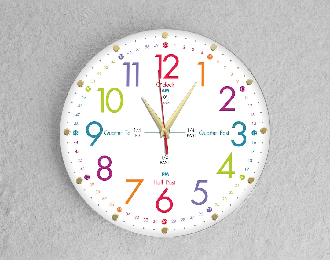 Easy to Read Teaching Large Clock 12 Inch Silent Movement Analog ...