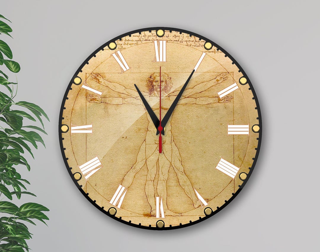 Homo Vitruvius Wall Clock: Leonardo Da Vinci Art, Silent Acrylic Clock ...