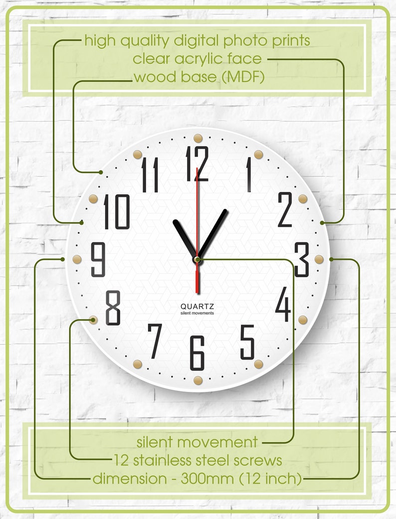 White Non-Ticking Wall Clock silent wall clock Living Room | Etsy