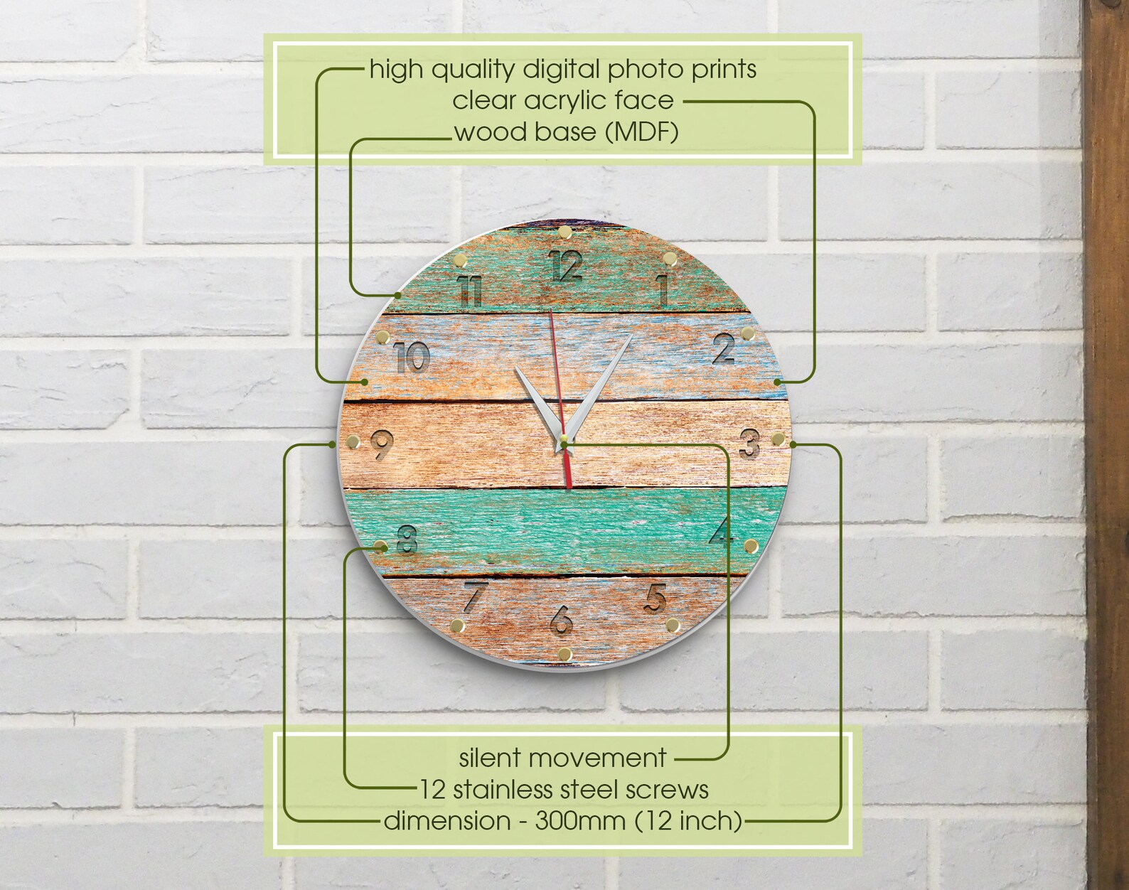 Weathered Beachy Boards Wall Clock, Colors Old Paint Boards Clock, 12 ...
