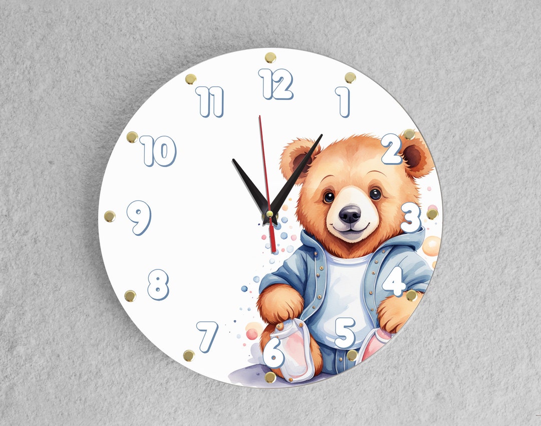 Teddy Bear Wall Clock Silent Analog Timepiece, Perfect for Kids' Room ...