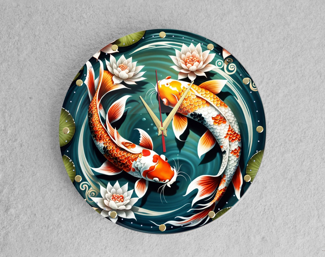 12 Inch Koi Fish Large Wall Clock, Wall Clock Silent Non Ticking ...