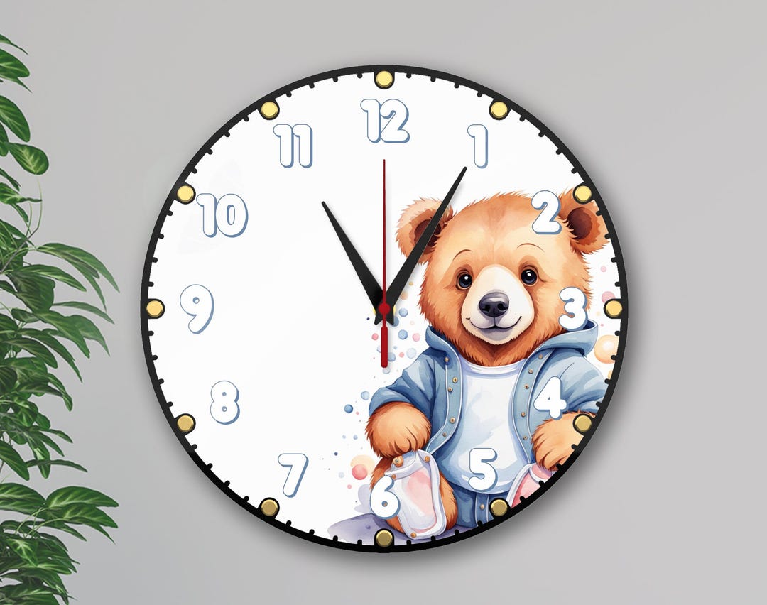 Teddy Bear Wall Clock - Silent Analog Timepiece, Perfect for Kids' Room ...