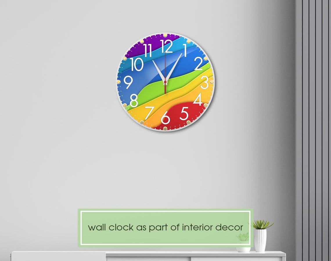 Colorful Wall Clock, Colored Waves, Clock With Numbers, Unique Gift ...