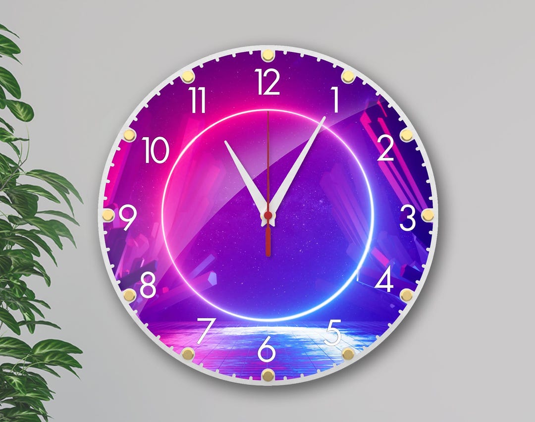 Modern Neon Style Wall Clock - Vibrant Colors, Easy to Read 12 Inch ...