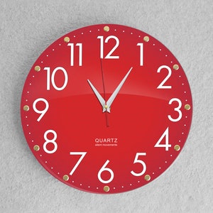 Red Colors Living Room Clock, 12 Inch Modern Wall Clock Silent Non ...