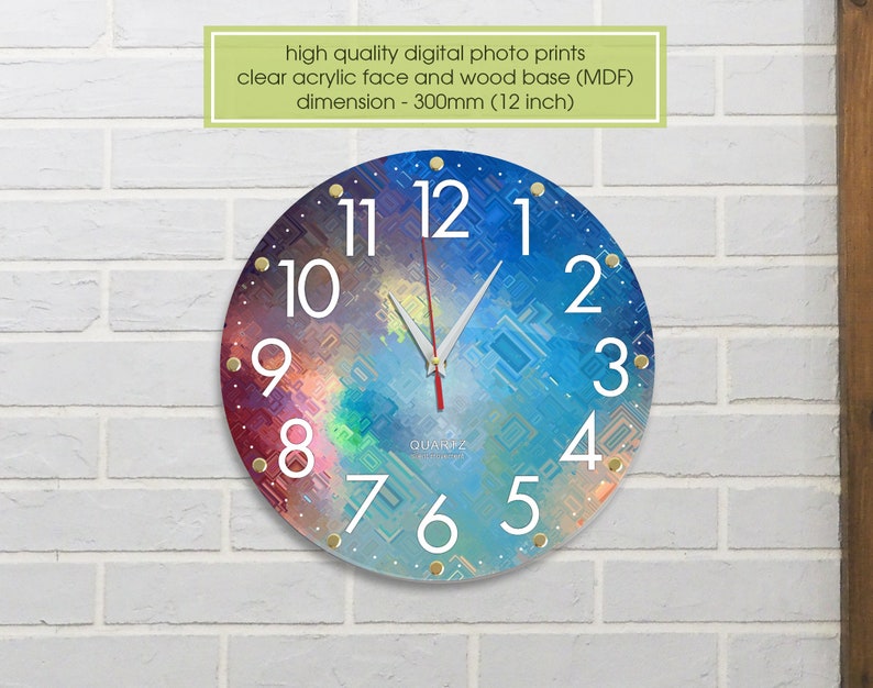 Wall Clock Non Ticking 12 Inch Colorful, Numbers Bright Color Dial Face ...