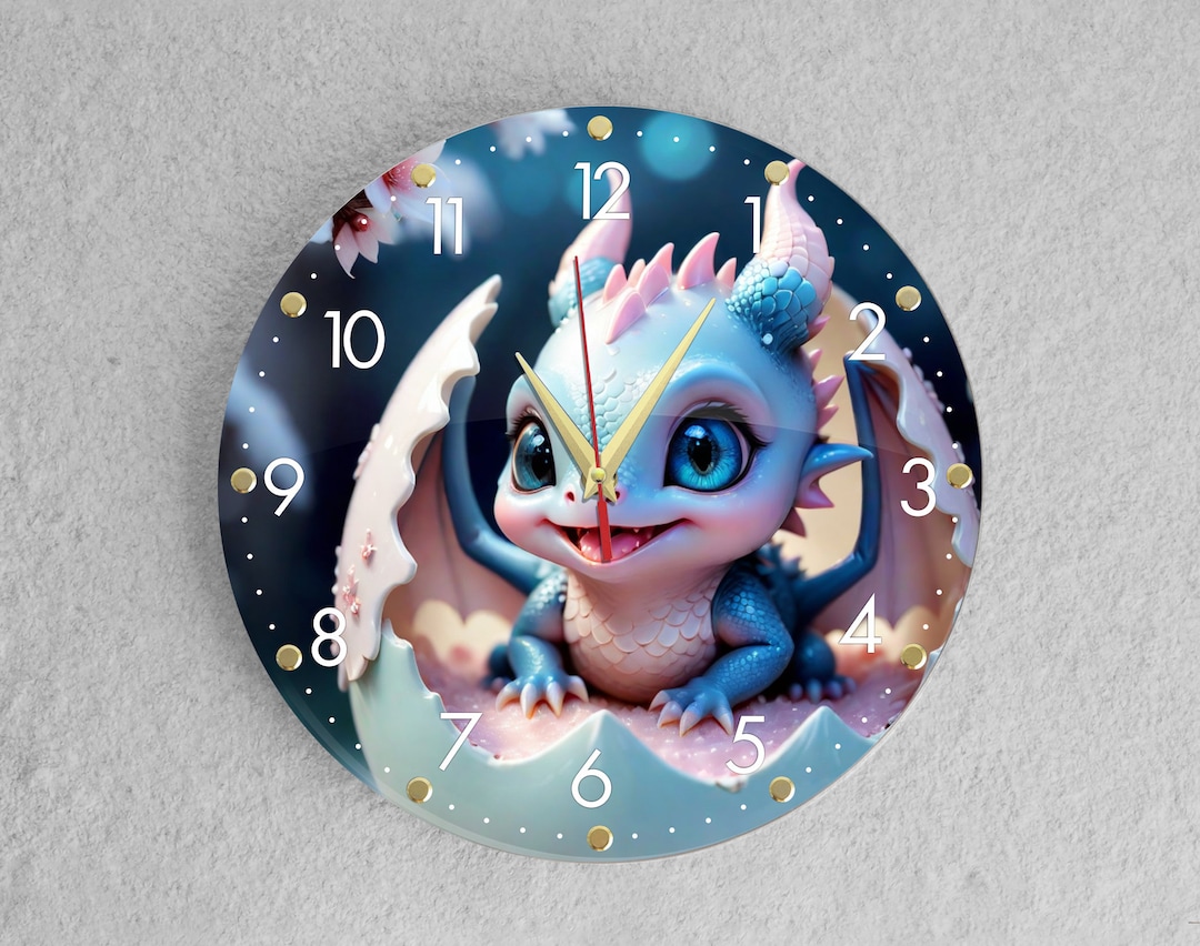 Сute Dragon Wall Clock, Unique Decor, Large Wall Clock, Baby Dragon ...