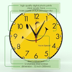 Yellow Wall Clcok, 12 Inch Smiley Wall Clock, Silent Wall Clock, Living ...