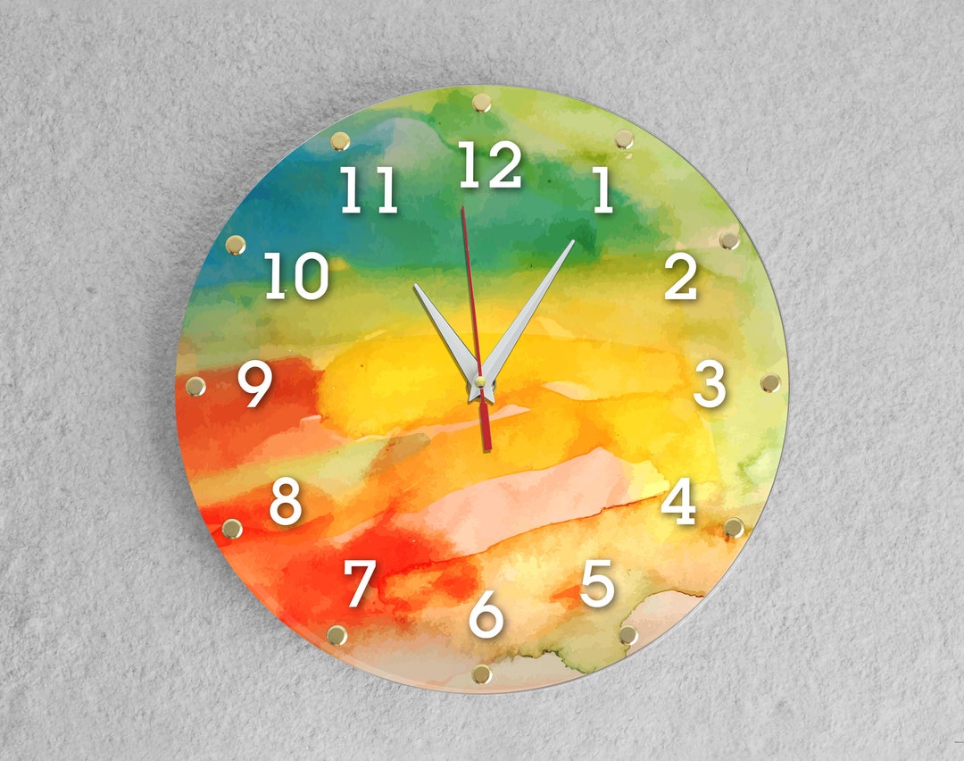 Vibrant 12 Inch Clock - Colorful Living Room Decor - Modern Wall Clock ...