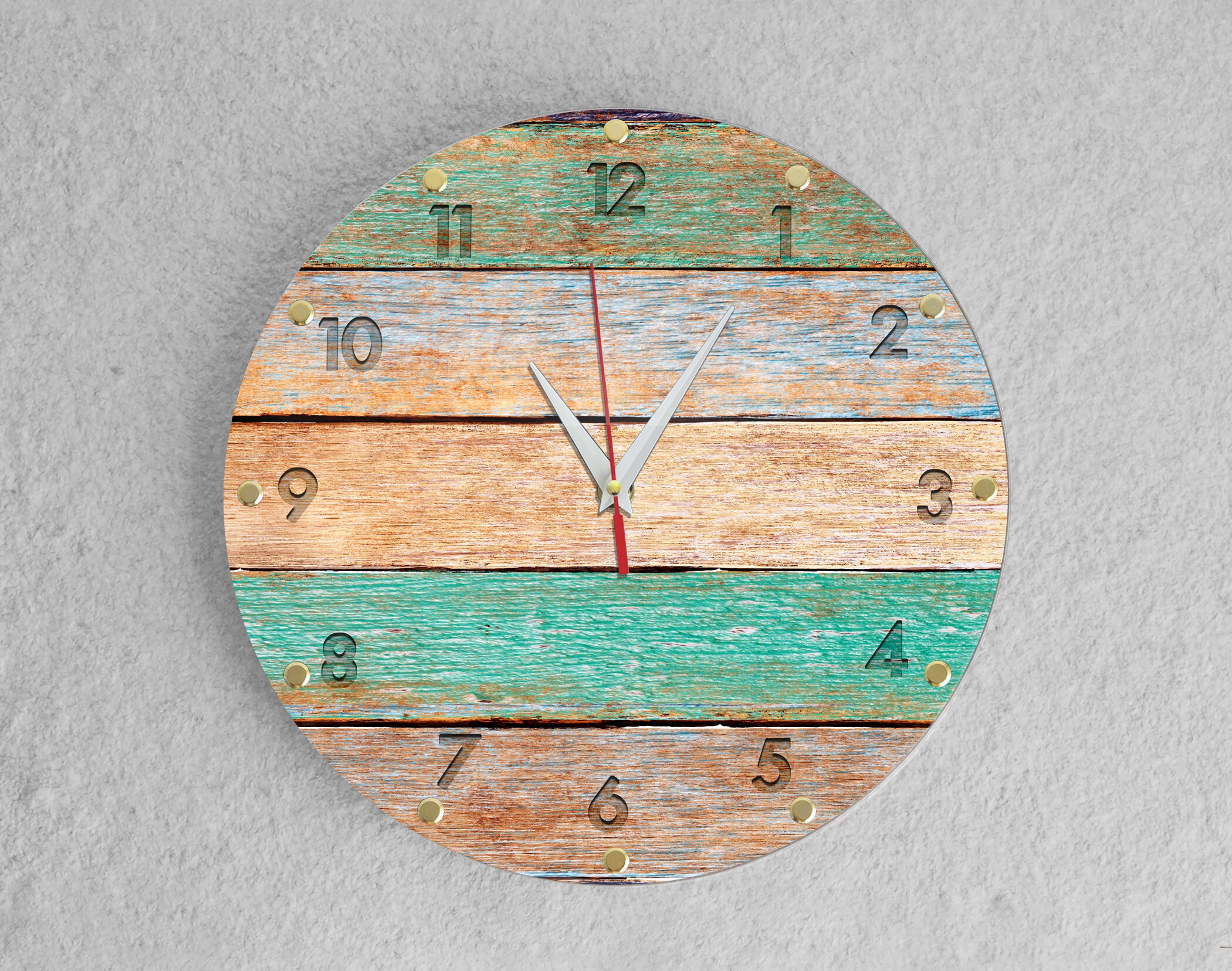 Weathered Beachy Boards Wall Clock, Colors Old Paint Boards Clock, 12 ...