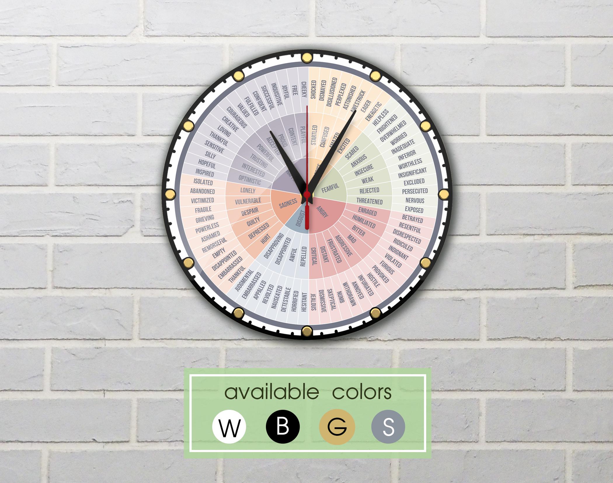 Feelings Wheel Clock: Mental Health Therapy Tool, Silent Acrylic Wall ...