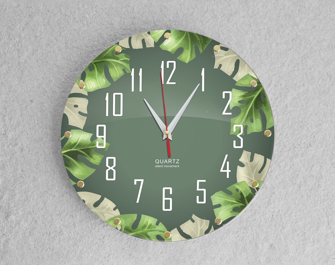 Green Leafy Plant Wall Clock, Silent Quartz, 12-inch - Etsy