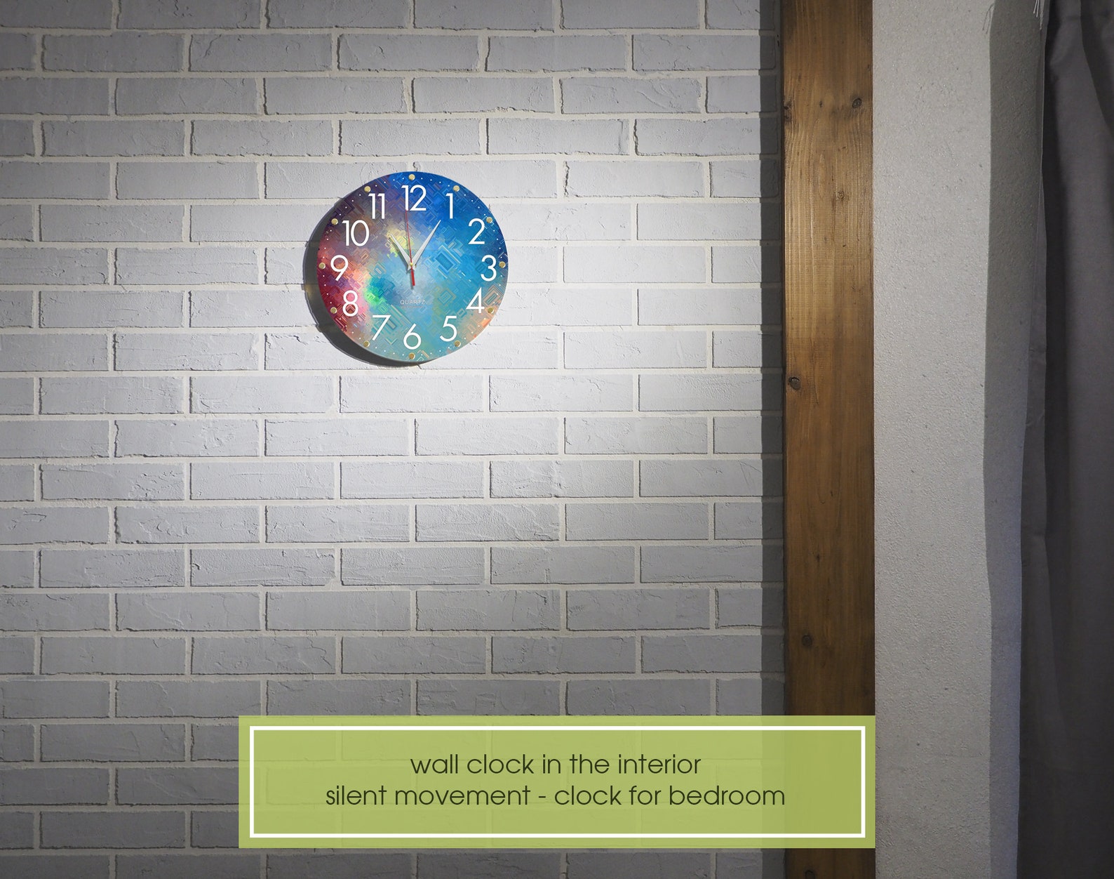 Wall Clock Non Ticking 12 Inch Colorful, Numbers Bright Color Dial Face ...