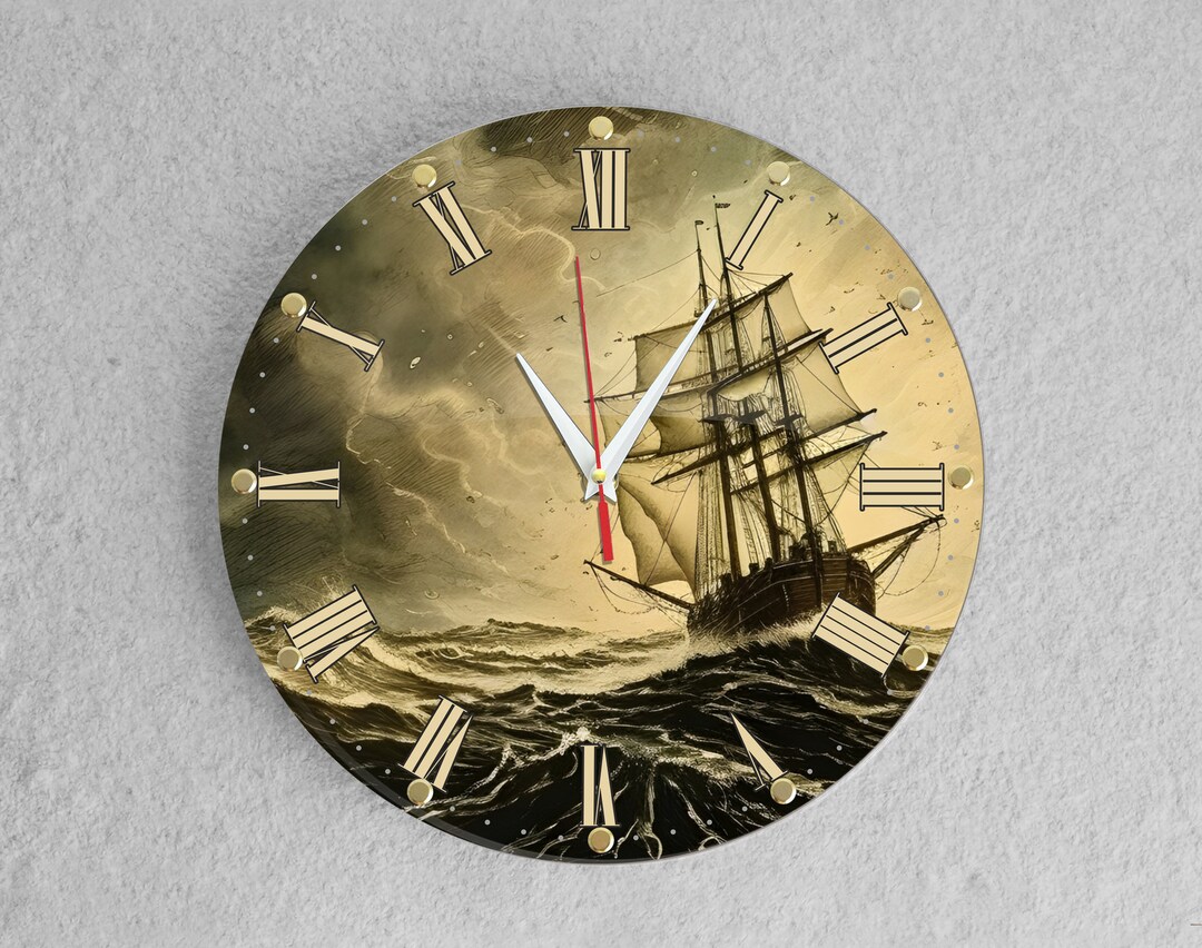 Sailing Ship Wall Clock, Nautical Clock, Rustic Design, Maritime Wall ...