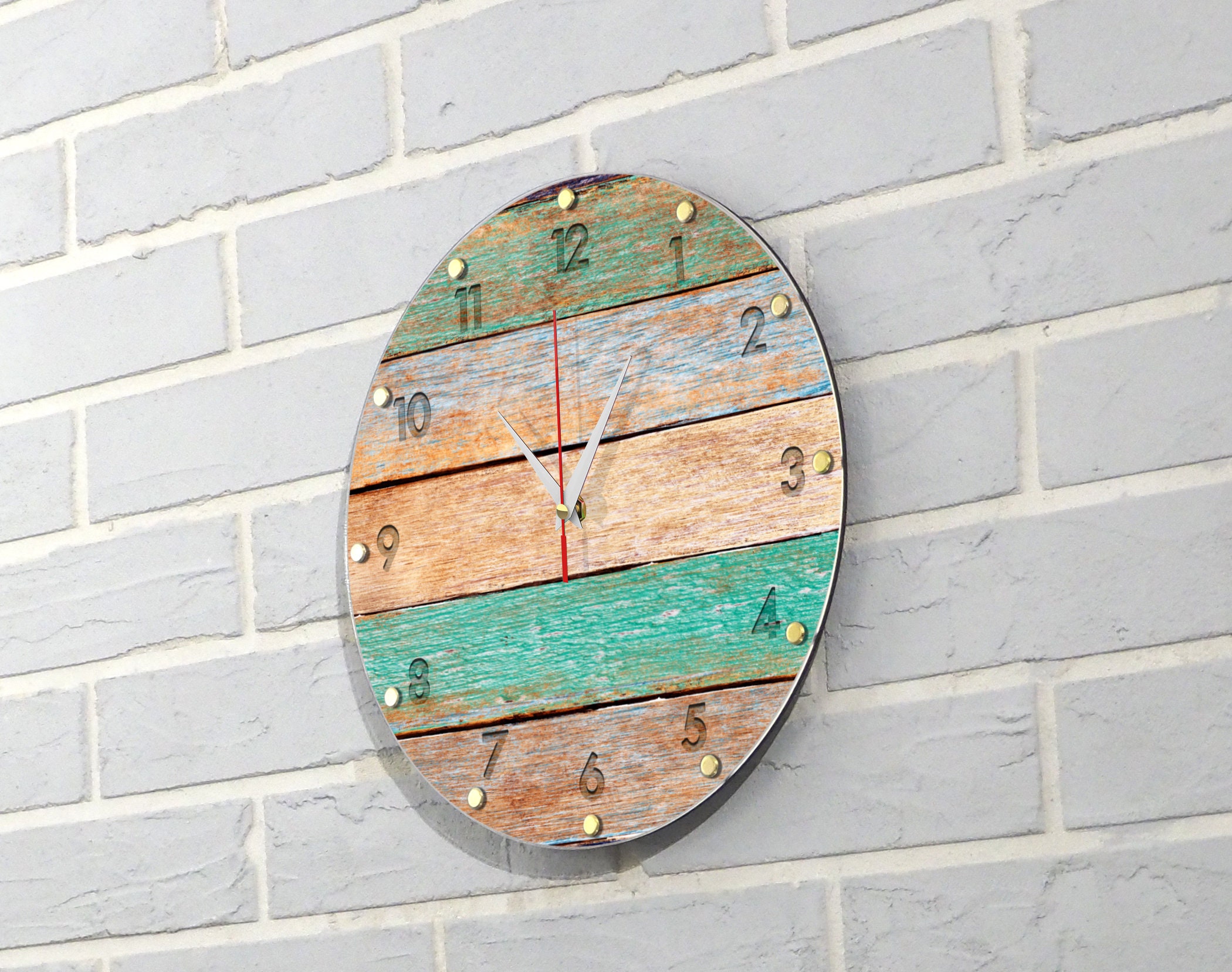 Weathered Beachy Boards Wall Clock, Colors Old Paint Boards Clock, 12 ...