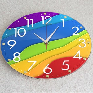 Colorful Wall Clock, Colored Waves, Clock With Numbers, Unique Gift ...