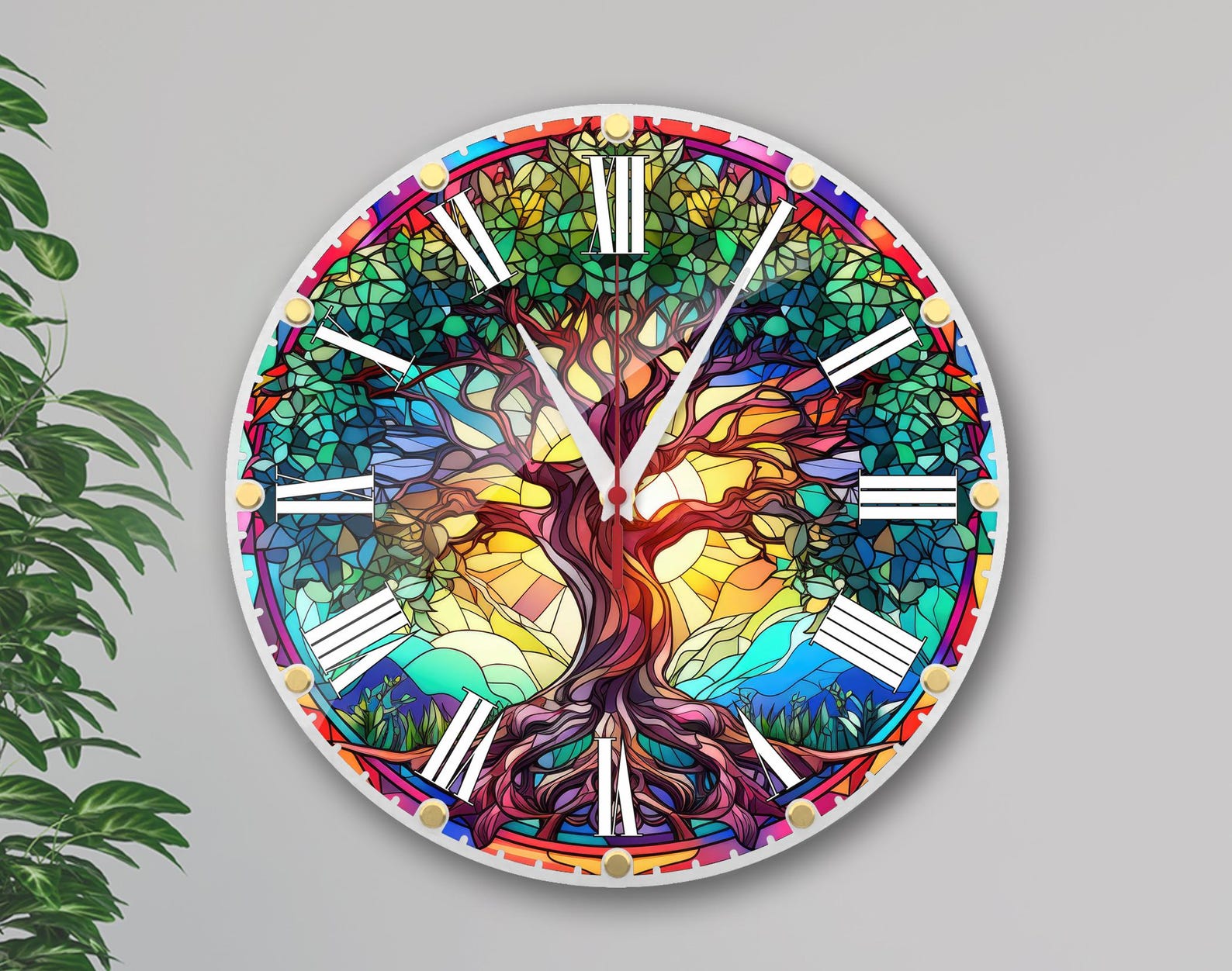 Tree of Life Wall Clock for Living Room, Stained Glass Design Wall ...