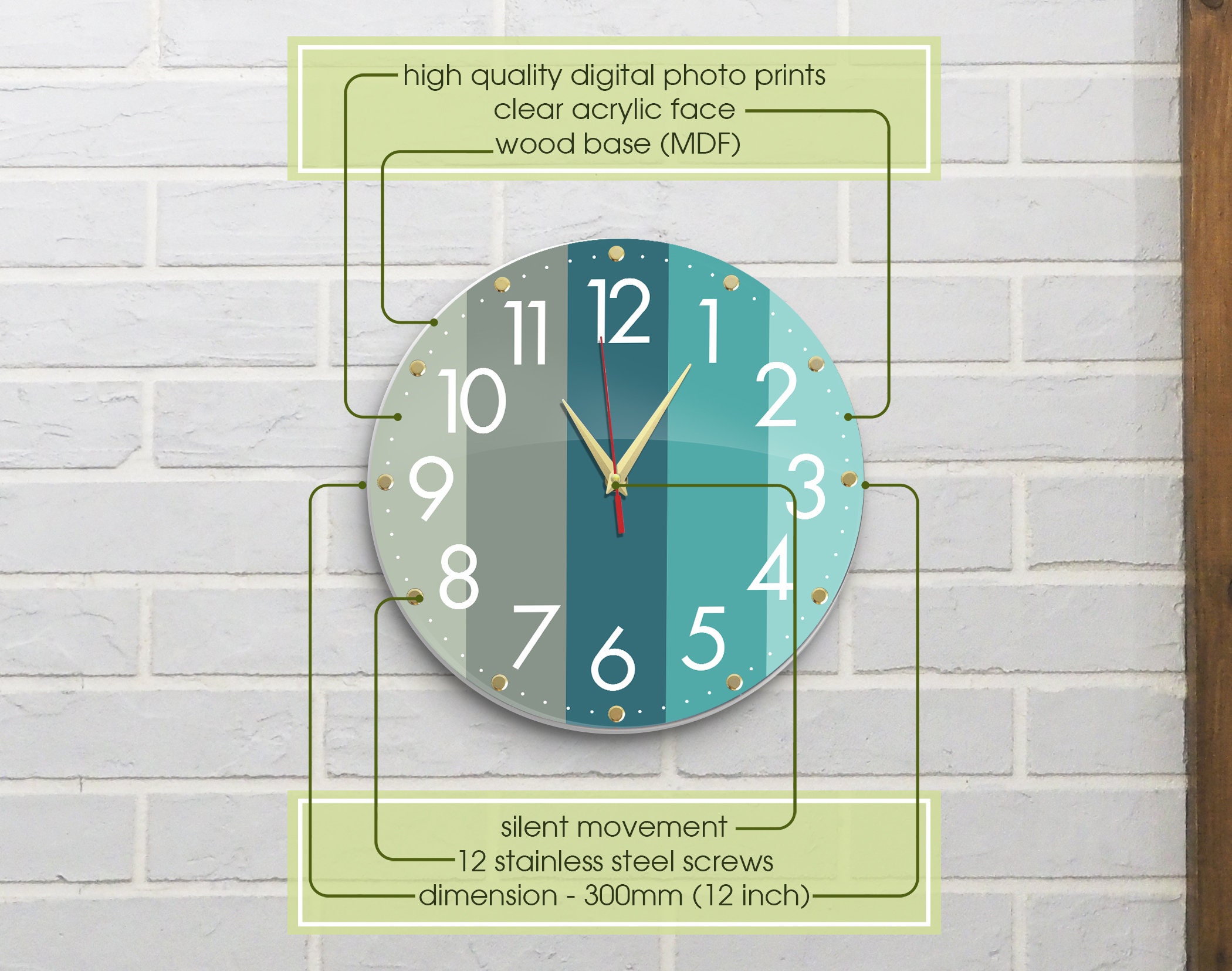 Wall Clock With Numbers Pastel Colors of the Seawateraqua - Etsy