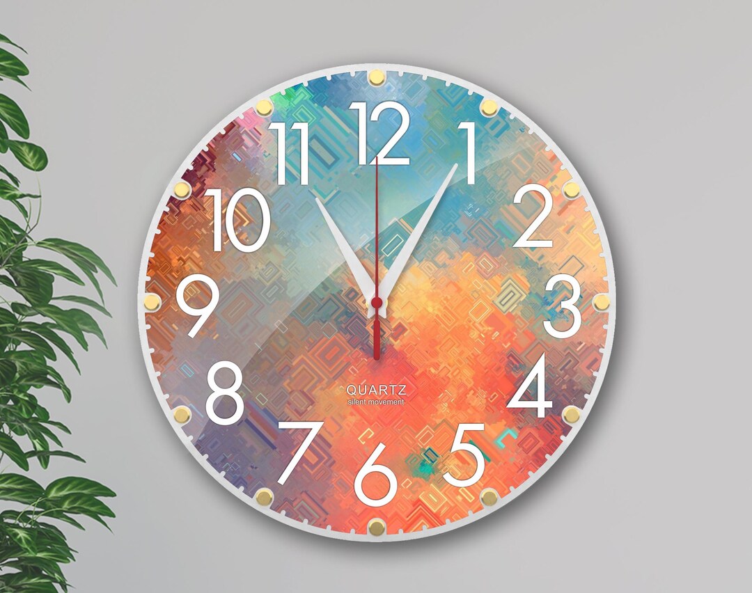 Wall Clock Non Ticking 12 Inch Colorful Numbers Bright Color Dial Face ...